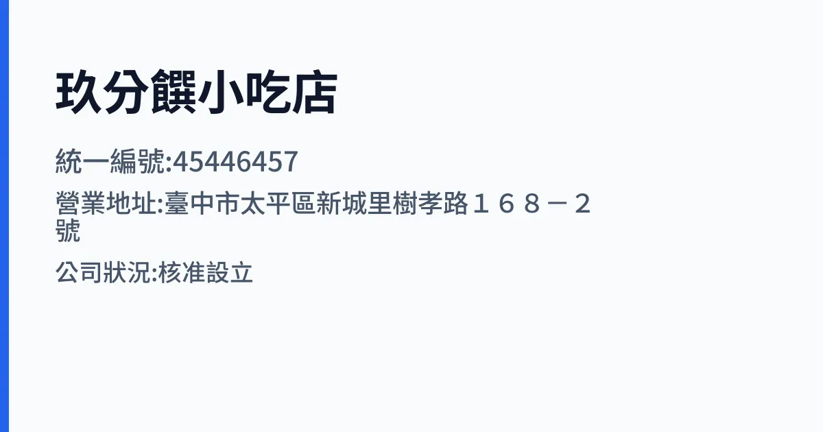 玖分饌小吃店 - 統編 45446457(臺中市) 公司登記資料與營業項目詳細圖表