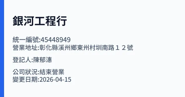 銀河工程行的照片-統編 45448949(彰化縣) 公司登記資料與營業項目詳細圖表