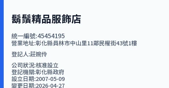鬍鬚精品服飾店的照片-統編 45454195(彰化縣) 公司登記資料與營業項目詳細圖表