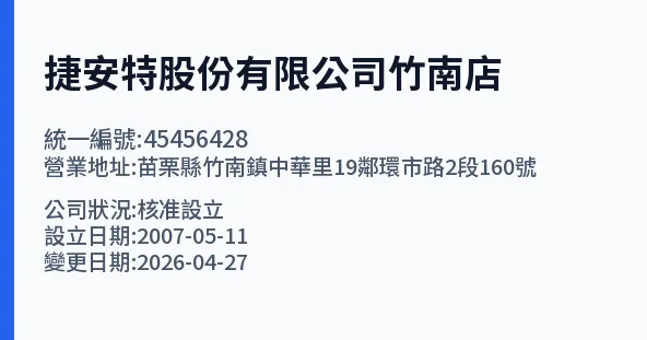 捷安特股份有限公司竹南店的照片-統編 45456428(苗栗縣) 公司登記資料與營業項目詳細圖表