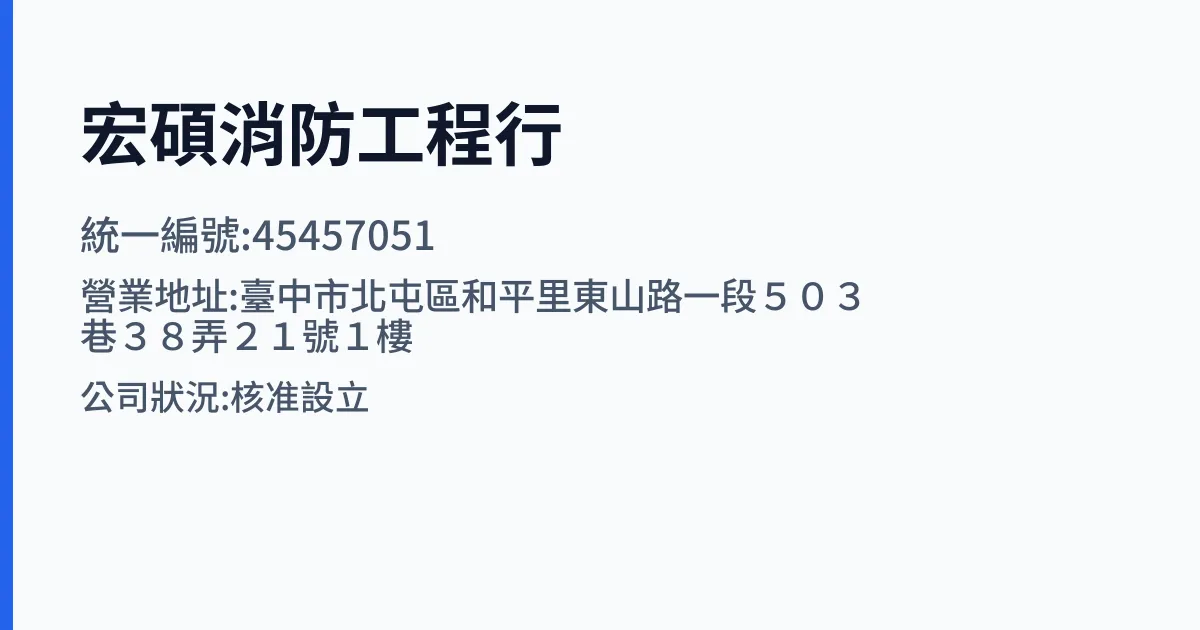 宏碩消防工程行 - 統編 45457051(臺中市) 公司登記資料與營業項目詳細圖表
