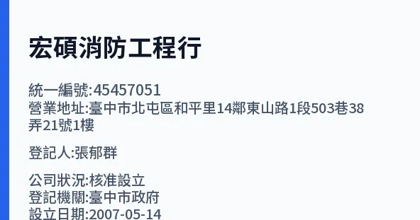 宏碩消防工程行的照片-統編 45457051(臺中市) 公司登記資料與營業項目詳細圖表