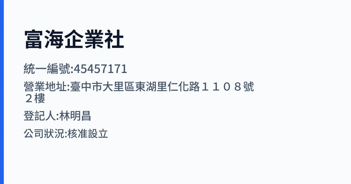 富海企業社 - 統編 45457171（臺中市） 公司登記資料與營業項目詳細圖表