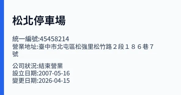 松北停車場的照片-統編 45458214(臺中市) 公司登記資料與營業項目詳細圖表