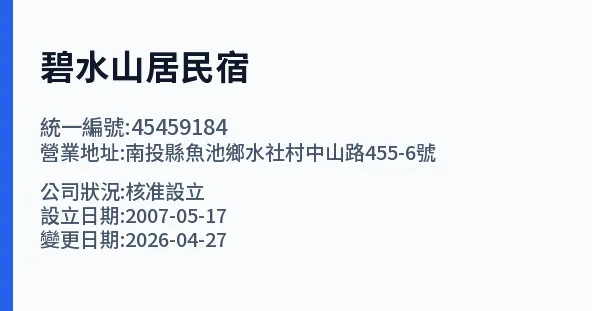 碧水山居民宿的照片-統編 45459184(南投縣) 公司登記資料與營業項目詳細圖表