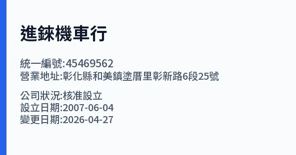 進錸機車行的照片-統編 45469562(彰化縣) 公司登記資料與營業項目詳細圖表