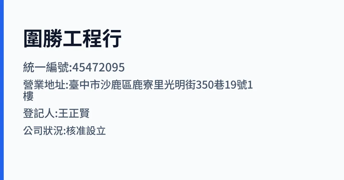 圍勝工程行 - 統編 45472095(臺中市) 公司登記資料與營業項目詳細圖表