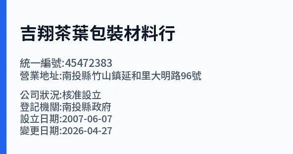 吉翔茶葉包裝材料行的照片-統編 45472383(南投縣) 公司登記資料與營業項目詳細圖表