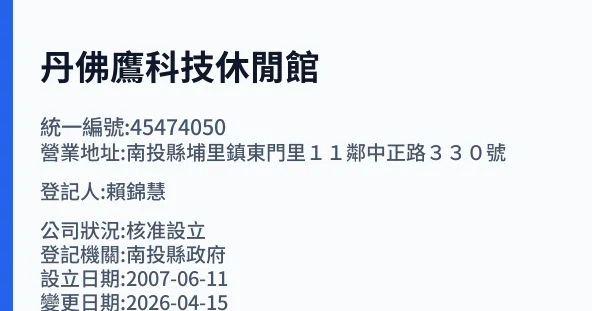 丹佛鷹科技休閒館的照片-統編 45474050(南投縣) 公司登記資料與營業項目詳細圖表