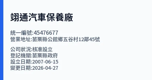 翊通汽車保養廠的照片-統編 45476677(苗栗縣) 公司登記資料與營業項目詳細圖表