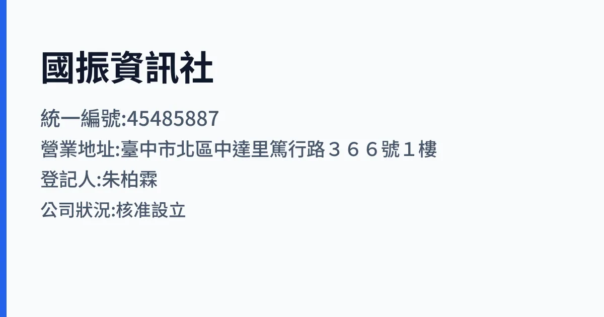 國振資訊社 - 統編 45485887(臺中市) 公司登記資料與營業項目詳細圖表