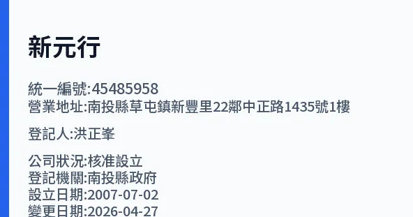 新元行的照片-統編 45485958(南投縣) 公司登記資料與營業項目詳細圖表