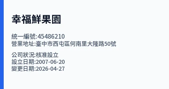 幸福鮮果園的照片-統編 45486210(臺中市) 公司登記資料與營業項目詳細圖表