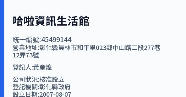 哈啦資訊生活館的照片-統編 45499144(彰化縣) 公司登記資料與營業項目詳細圖表