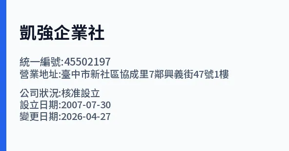 凱強企業社的照片-統編 45502197(臺中市) 公司登記資料與營業項目詳細圖表
