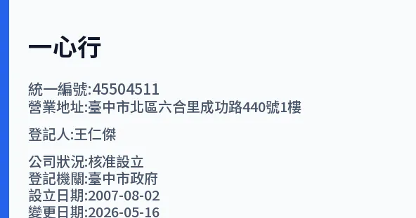 一心行的照片-統編 45504511(臺中市) 公司登記資料與營業項目詳細圖表