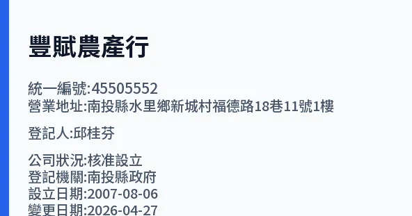 豐賦農產行的照片-統編 45505552(南投縣) 公司登記資料與營業項目詳細圖表