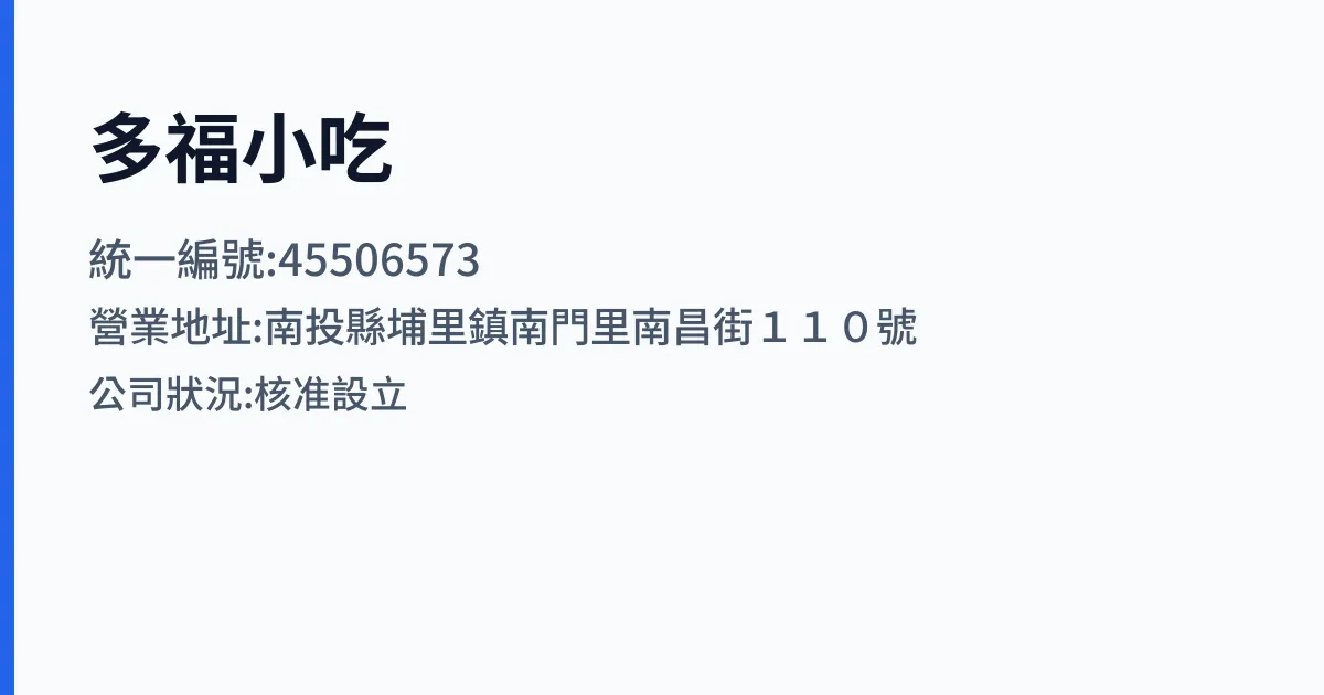 多福小吃 - 統編 45506573(南投縣) 公司登記資料與營業項目詳細圖表