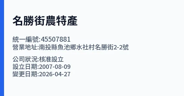 名勝街農特產的照片-統編 45507881(南投縣) 公司登記資料與營業項目詳細圖表