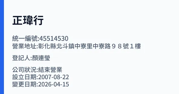 正瑋行的照片-統編 45514530(彰化縣) 公司登記資料與營業項目詳細圖表