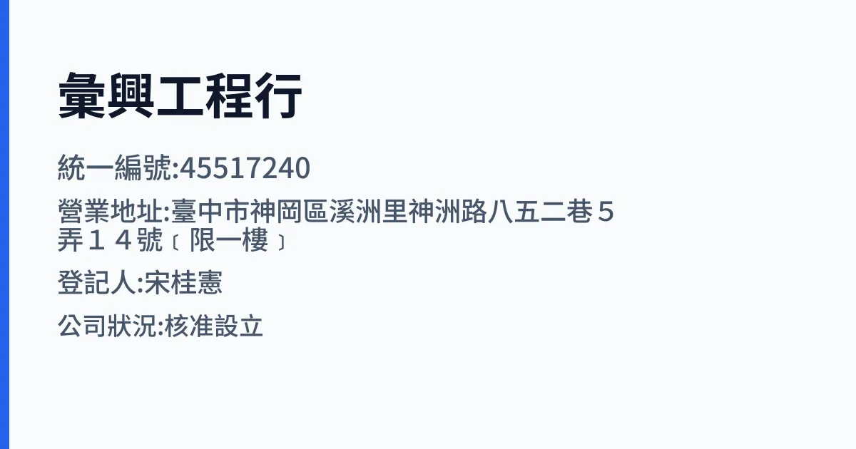 彙興工程行 - 統編 45517240(臺中市) 公司登記資料與營業項目詳細圖表