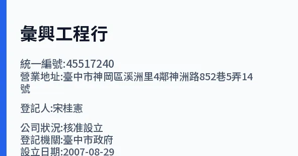 彙興工程行的照片-統編 45517240(臺中市) 公司登記資料與營業項目詳細圖表
