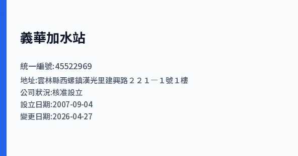 義華加水站的照片-統編 45522969(雲林縣) 公司登記資料與營業項目詳細圖表