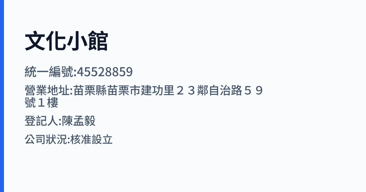 文化小館 - 統編 45528859(苗栗縣) 公司登記資料與營業項目詳細圖表