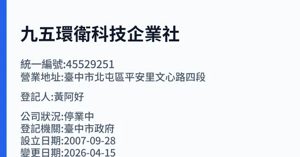 九五環衛科技企業社的照片-統編 45529251(臺中市) 公司登記資料與營業項目詳細圖表