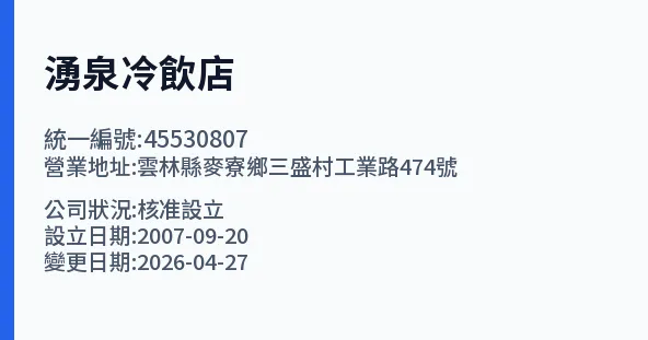 湧泉冷飲店的照片-統編 45530807(雲林縣) 公司登記資料與營業項目詳細圖表