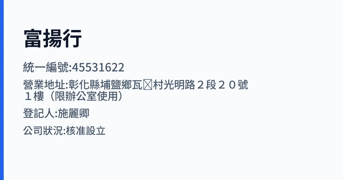 富揚行 - 統編 45531622(彰化縣) 公司登記資料與營業項目詳細圖表