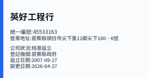 英好工程行的照片-統編 45533163(苗栗縣) 公司登記資料與營業項目詳細圖表