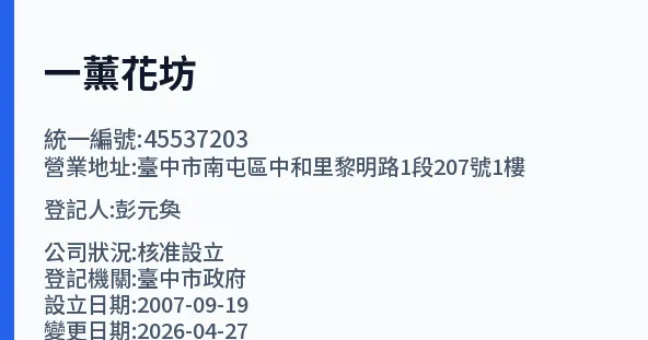 一薰花坊的照片-統編 45537203(臺中市) 公司登記資料與營業項目詳細圖表