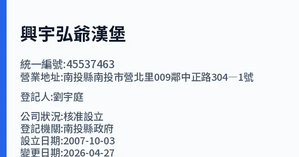 興宇弘爺漢堡的照片-統編 45537463(南投縣) 公司登記資料與營業項目詳細圖表
