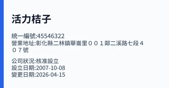 活力桔子的照片-統編 45546322(彰化縣) 公司登記資料與營業項目詳細圖表