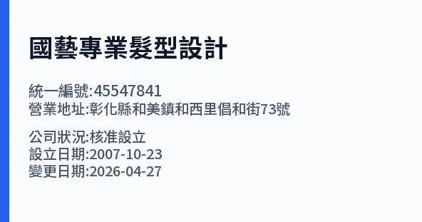國藝專業髮型設計的照片-統編 45547841(彰化縣) 公司登記資料與營業項目詳細圖表