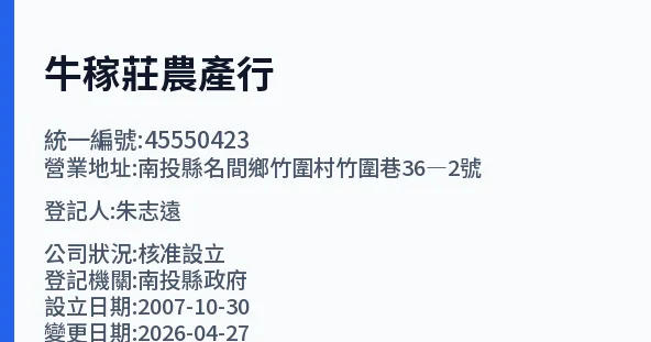 牛稼莊農產行的照片-統編 45550423(南投縣) 公司登記資料與營業項目詳細圖表
