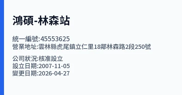 鴻碩-林森站的照片-統編 45553625(雲林縣) 公司登記資料與營業項目詳細圖表