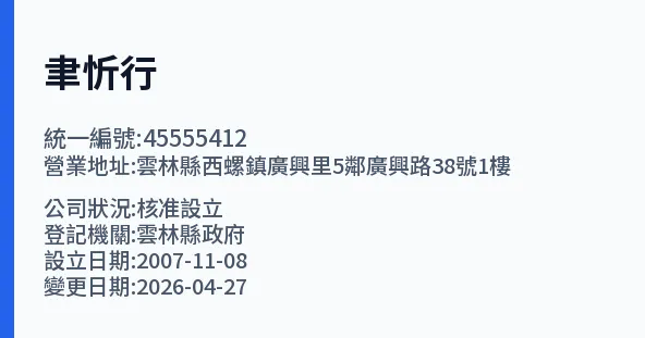 聿忻行的照片-統編 45555412(雲林縣) 公司登記資料與營業項目詳細圖表