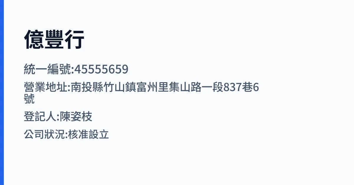 億豐行 - 統編 45555659（南投縣） 公司登記資料與營業項目詳細圖表