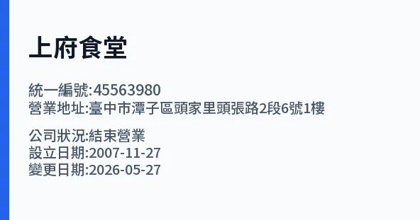 上府食堂的照片-統編 45563980(臺中市) 公司登記資料與營業項目詳細圖表