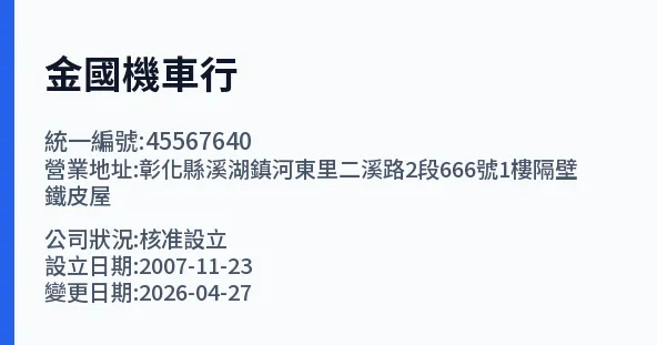 金國機車行的照片-統編 45567640(彰化縣) 公司登記資料與營業項目詳細圖表