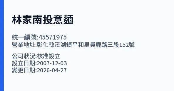 林家南投意麵的照片-統編 45571975(彰化縣) 公司登記資料與營業項目詳細圖表