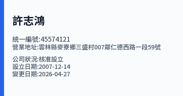 許志鴻的照片-統編 45574121(雲林縣) 公司登記資料與營業項目詳細圖表