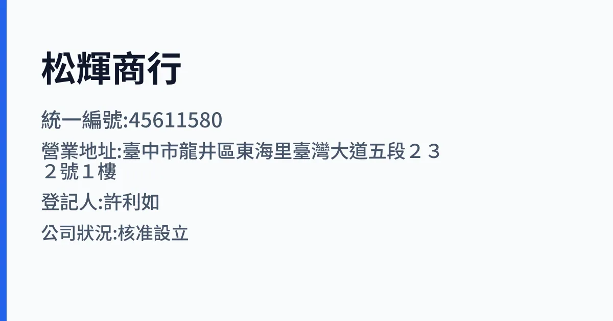 松輝商行 - 統編 45611580(臺中市) 公司登記資料與營業項目詳細圖表