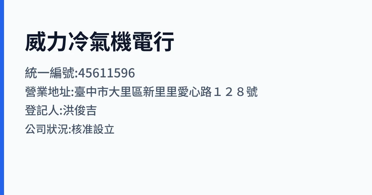 威力冷氣機電行 - 統編 45611596(臺中市) 公司登記資料與營業項目詳細圖表