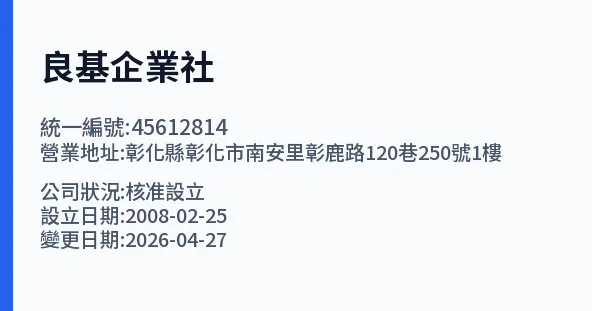 良基企業社的照片-統編 45612814(彰化縣) 公司登記資料與營業項目詳細圖表