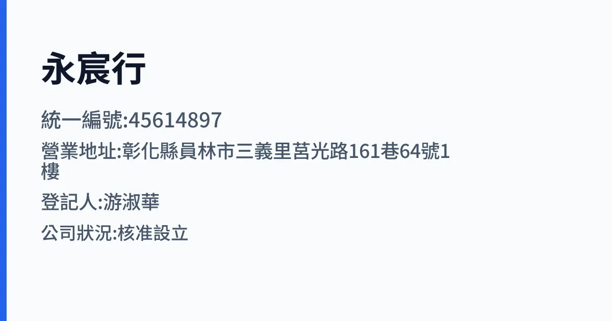 永宸行 - 統編 45614897(彰化縣) 公司登記資料與營業項目詳細圖表