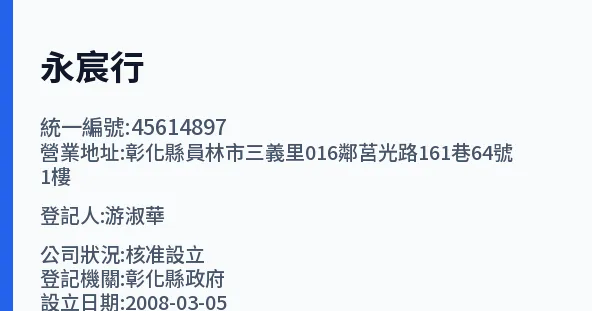 永宸行的照片-統編 45614897(彰化縣) 公司登記資料與營業項目詳細圖表
