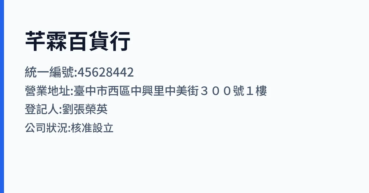 芊霖百貨行 - 統編 45628442(臺中市) 公司登記資料與營業項目詳細圖表